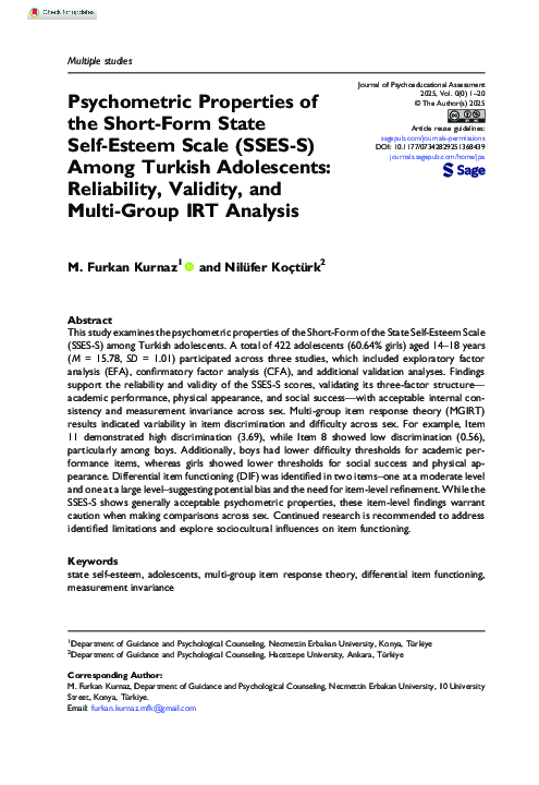 (PDF) Psychometric Properties of the Short-Form State Self-Esteem Scale ...