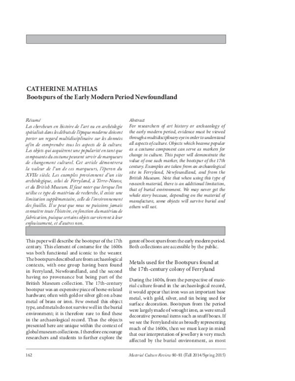 (PDF) Bootspurs of the Early Modern Period Newfoundland