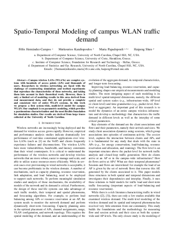 (PDF) Spatio-temporal modeling of campus WLAN traffic demand