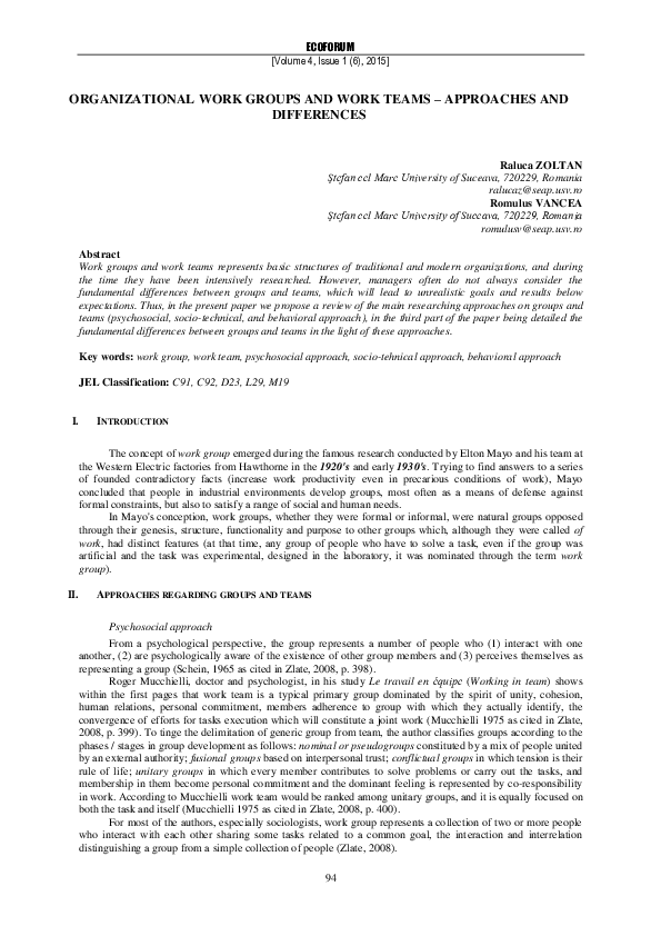 (PDF) Organizational work groups and work teams – approaches and ...