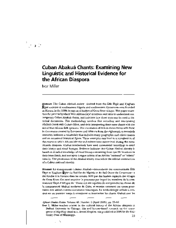 (PDF) Cuban Abakuá Chants: Examining New Linguistic and Historical ...