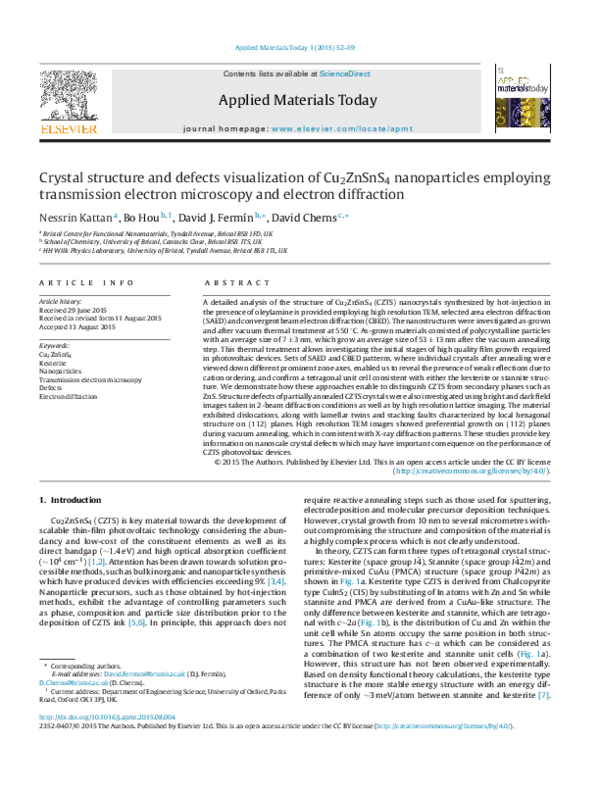 (PDF) Crystal structure and defects visualization of Cu2ZnSnS4 ...