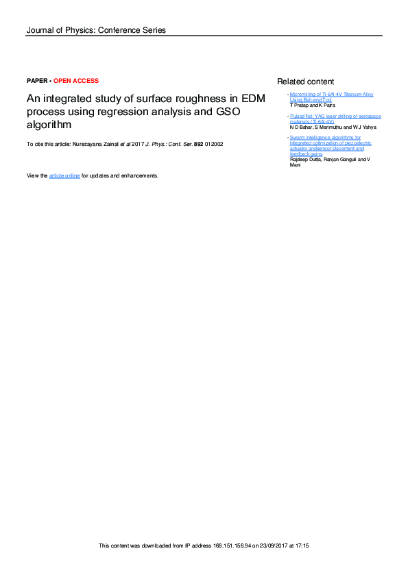 (PDF) An integrated study of surface roughness in EDM process using regression analysis and GSO ...