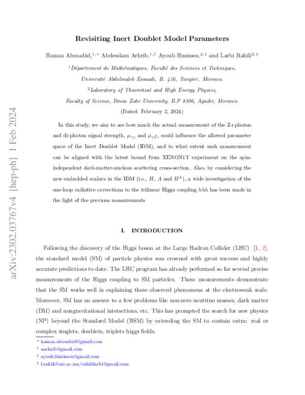 (PDF) Revisiting Inert Doublet Model Parameters