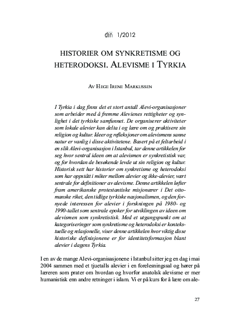(PDF) Historier om synkretisme og heterodoksi. Alevisme i Tyrkia