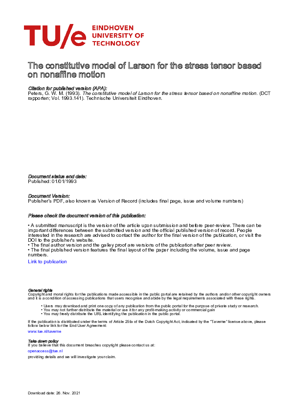 (PDF) The constitutive model of Larson for the stress tensor based on ...
