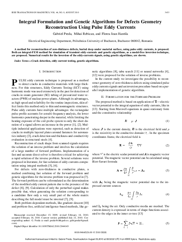 (PDF) Integral Formulation and Genetic Algorithms for Defects Geometry ...