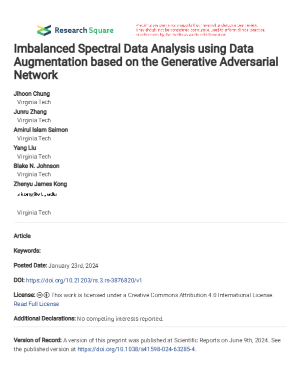 (PDF) Imbalanced Spectral Data Analysis using Data Augmentation based on the Generative ...