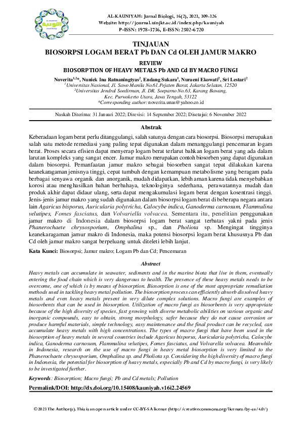 (PDF) Tinjauan Biosorpsi Logam Berat Pb dan Cd Oleh Jamur Makro