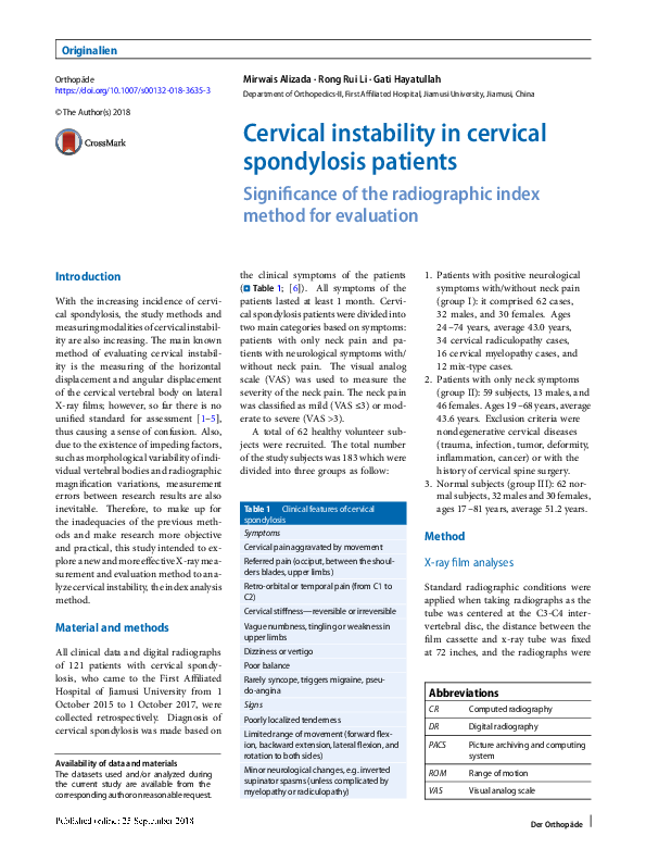(PDF) Cervical instability in cervical spondylosis patients