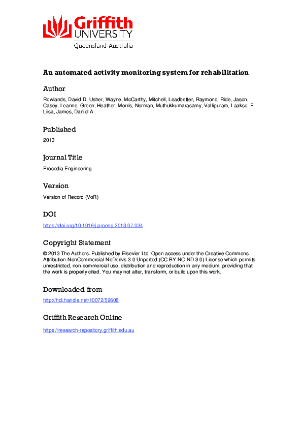 (PDF) An Automated Activity Monitoring System for Rehabilitation