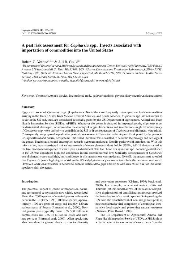(PDF) A pest risk assessment for Copitarsia spp., Insects associated ...