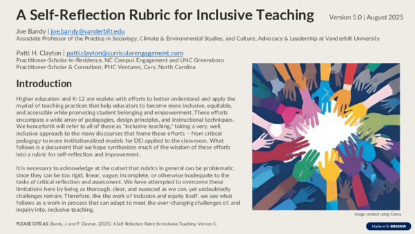 (PDF) A Self-Reflection Rubric for Inclusive Teaching