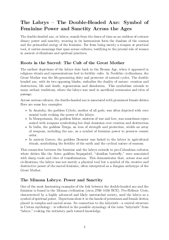 (PDF) The Labrys -The Double-Headed Axe: Symbol of Feminine Power and ...