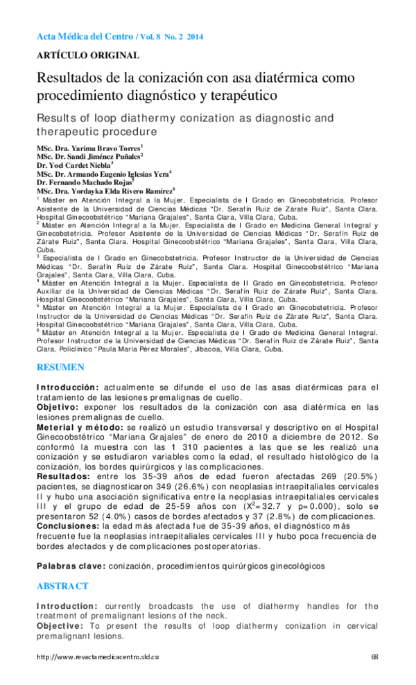 (PDF) Resultados de la conización con asa diatérmica como procedimiento ...