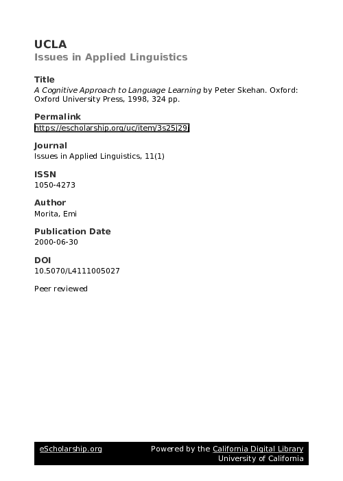 (PDF) A Cognitive Approach to Language Learning by Peter Skehan. Oxford ...