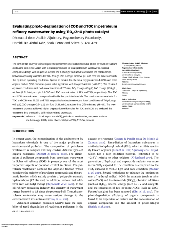 (PDF) Evaluating photo-degradation of COD and TOC in petroleum refinery ...