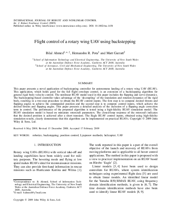 (PDF) Flight control of a rotary wing UAV using backstepping