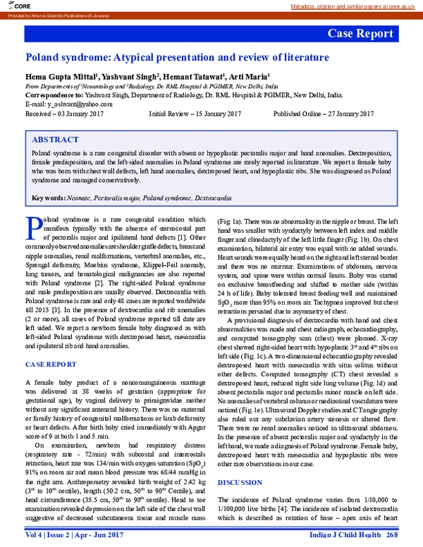 (PDF) Poland Syndrome: Atypical Presentation and Review of Literature