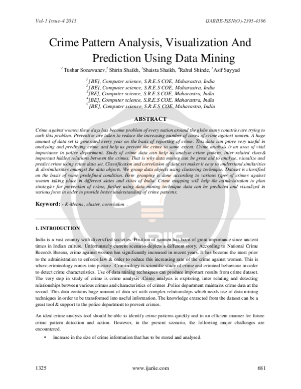 (PDF) Crime Pattern Analysis, Visualization And Prediction Using Data Mining