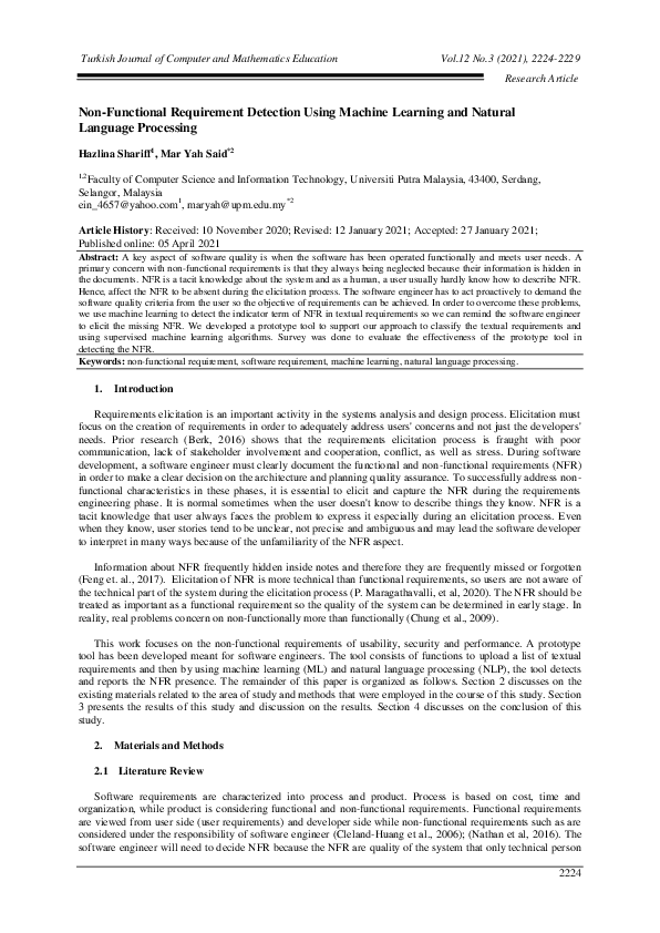 (PDF) Non-Functional Requirement Detection Using Machine Learning and ...