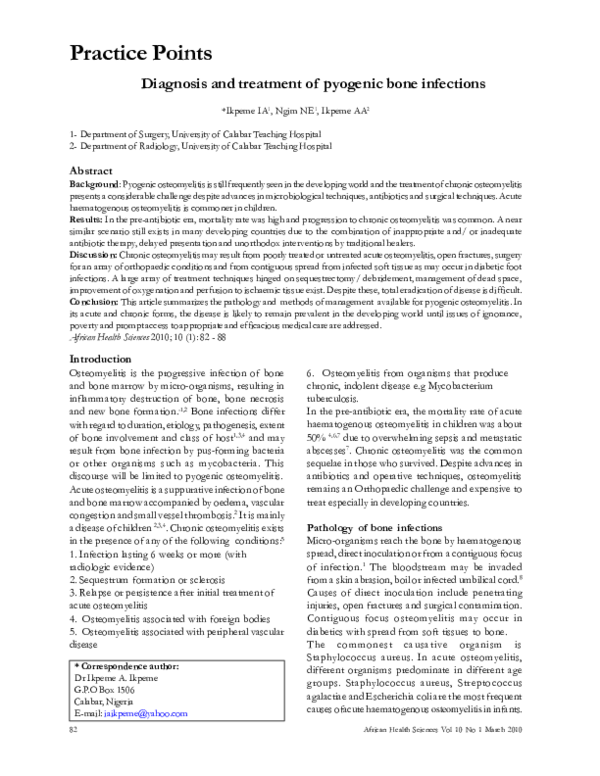 (PDF) Diagnosis and treatment of pyogenic bone infections