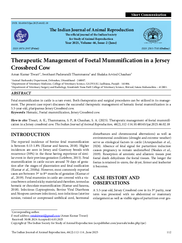 (PDF) Therapeutic Management of Foetal Mummification in a Jersey ...