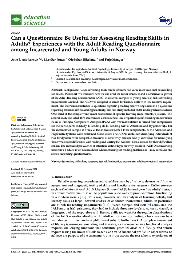 (PDF) Can a Questionnaire Be Useful for Assessing Reading Skills in ...