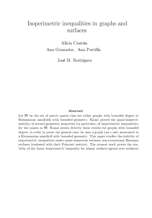 (PDF) Isoperimetric inequalities in graphs and surfaces