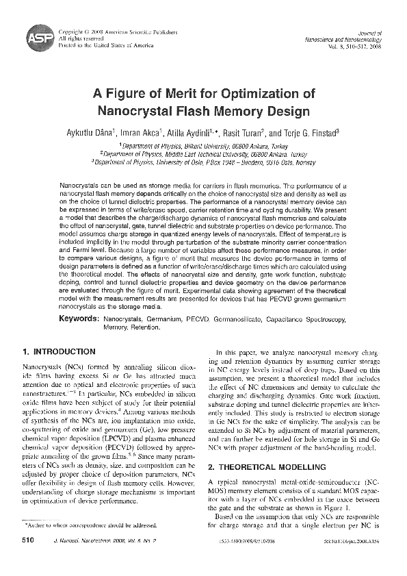 (PDF) A Figure of Merit for Optimization of Nanocrystal Flash Memory Design