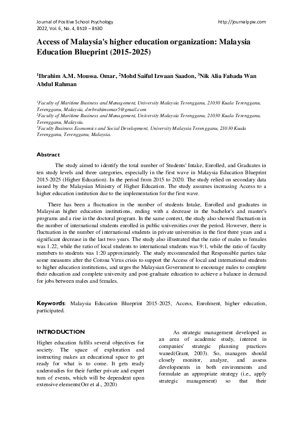 (PDF) Access of Malaysia's higher education organization: Malaysia ...