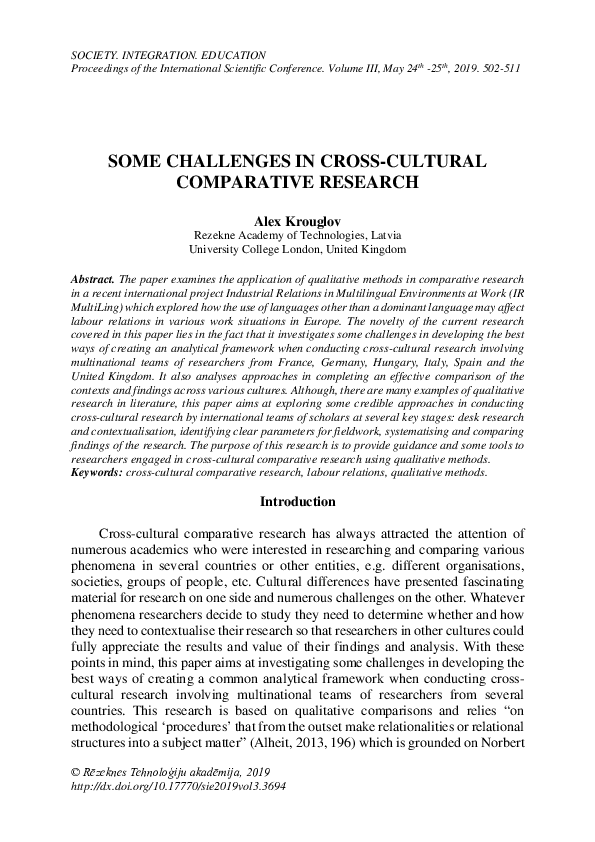 (PDF) Some Challenges in Cross-Cultural Comparative Research
