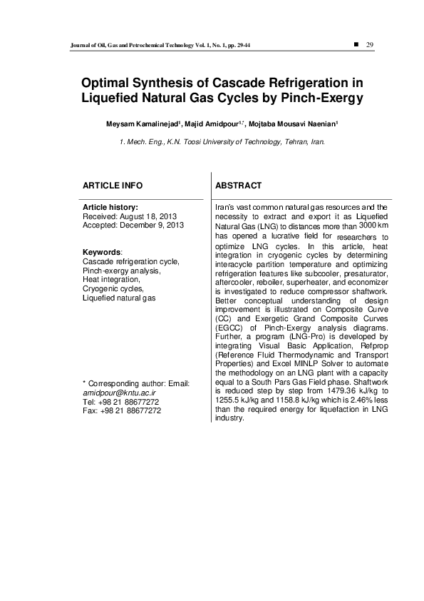 (PDF) Optimal Synthesis of Cascade Refrigeration in Liquefied Natural ...
