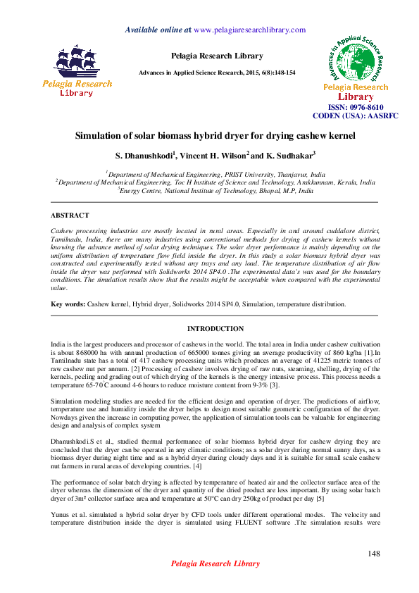 (PDF) Simulation of solar biomass hybrid dryer for drying cashew kernel