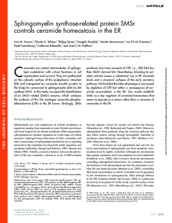 (PDF) Sphingomyelin synthase-related protein SMSr controls ceramide ...