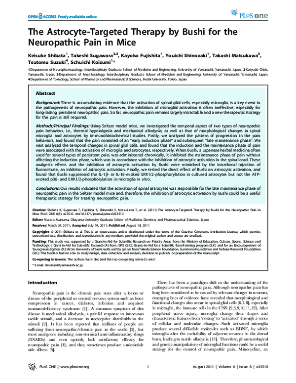 (PDF) The Astrocyte-Targeted Therapy by Bushi for the Neuropathic Pain ...