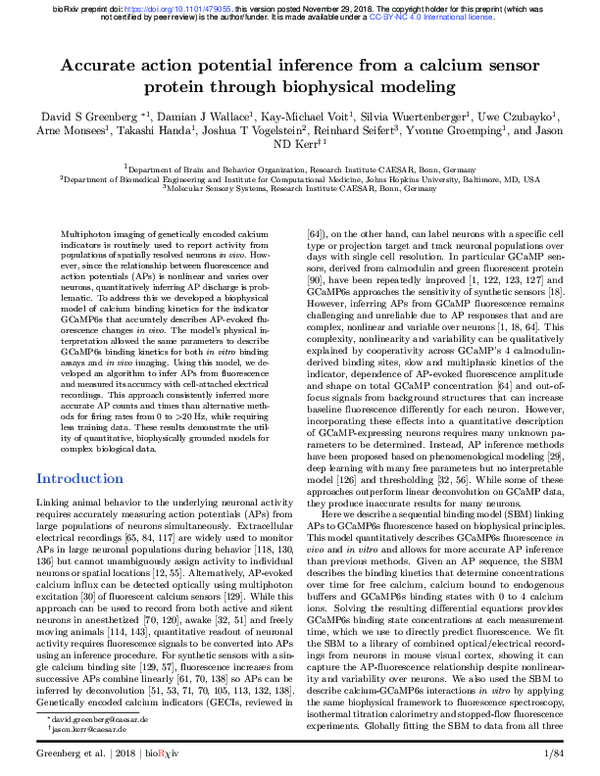 (PDF) Accurate action potential inference from a calcium sensor protein ...