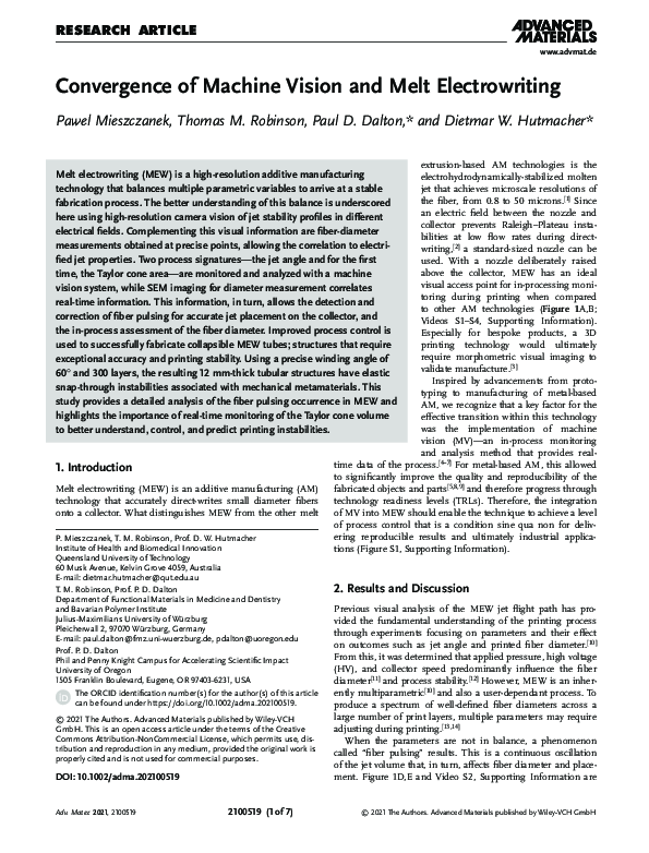 (PDF) Convergence of Machine Vision and Melt Electrowriting