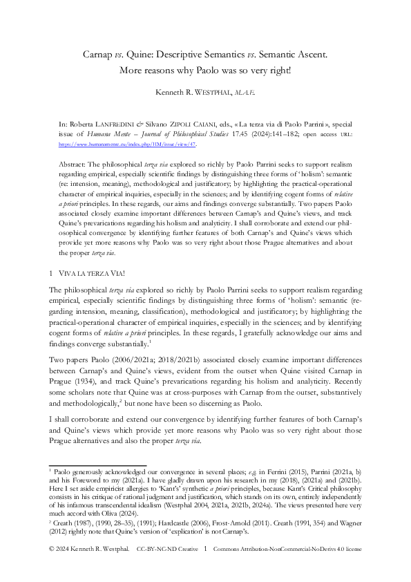 (PDF) Carnap vs. Quine: Descriptive Semantics vs. Semantic Ascent. More ...