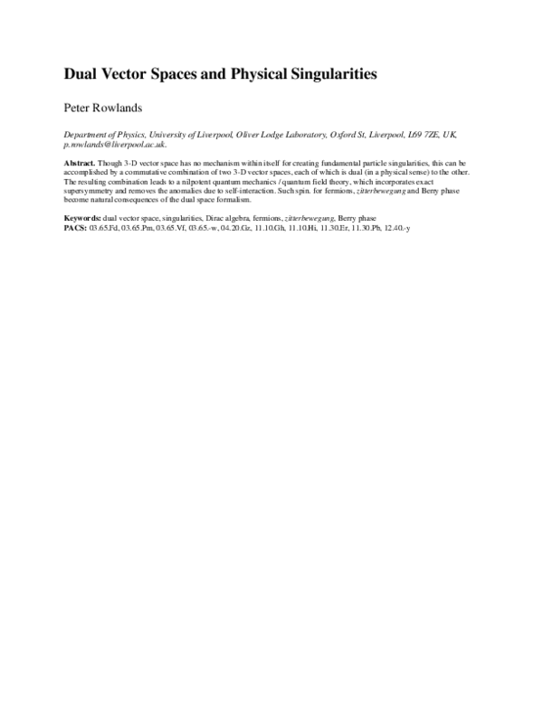 (PDF) Dual Vector Spaces and Physical Singularities