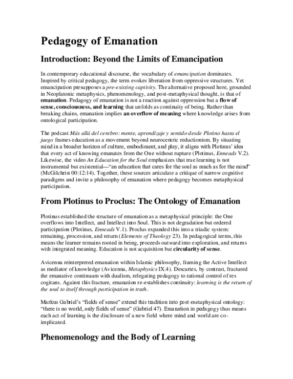(PDF) Pedagogy of Emanation Introduction: Beyond the Limits of Emancipation