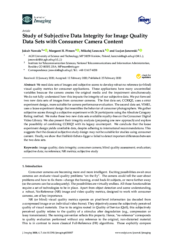 (PDF) Study of Subjective Data Integrity for Image Quality Data Sets ...