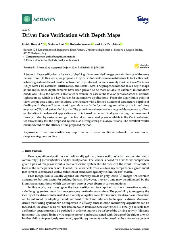 (PDF) Driver Face Verification with Depth Maps