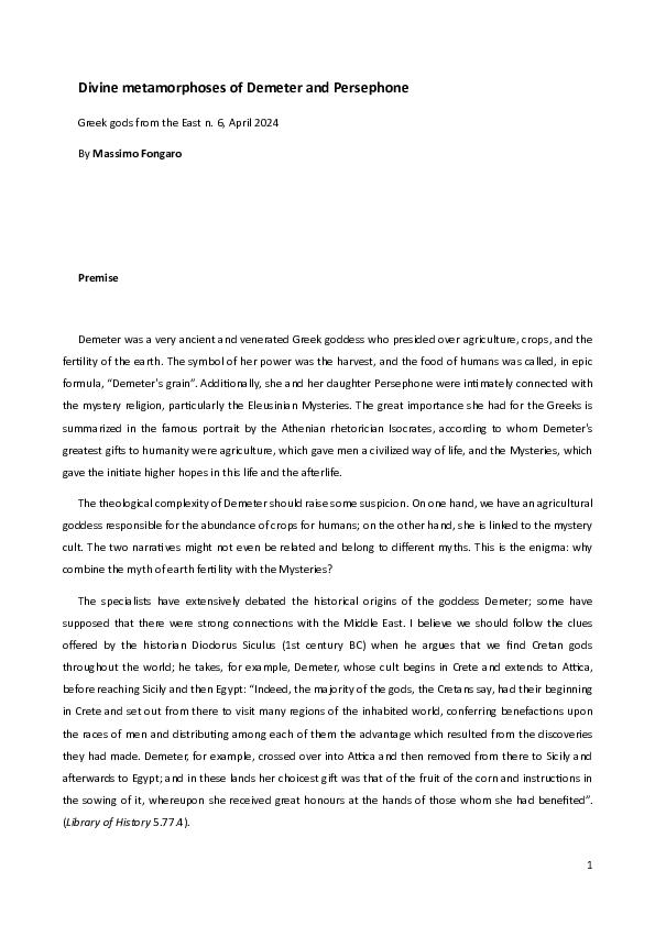 (PDF) Divine metamorphoses of Demeter and Persephone