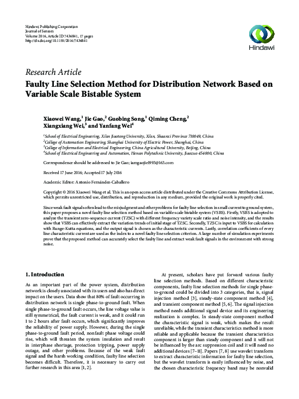 (PDF) Faulty Line Selection Method for Distribution Network Based on ...