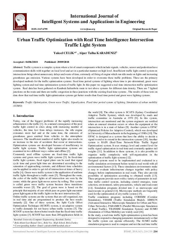 (PDF) Urban Traffic Optimization with Real Time Intelligence ...