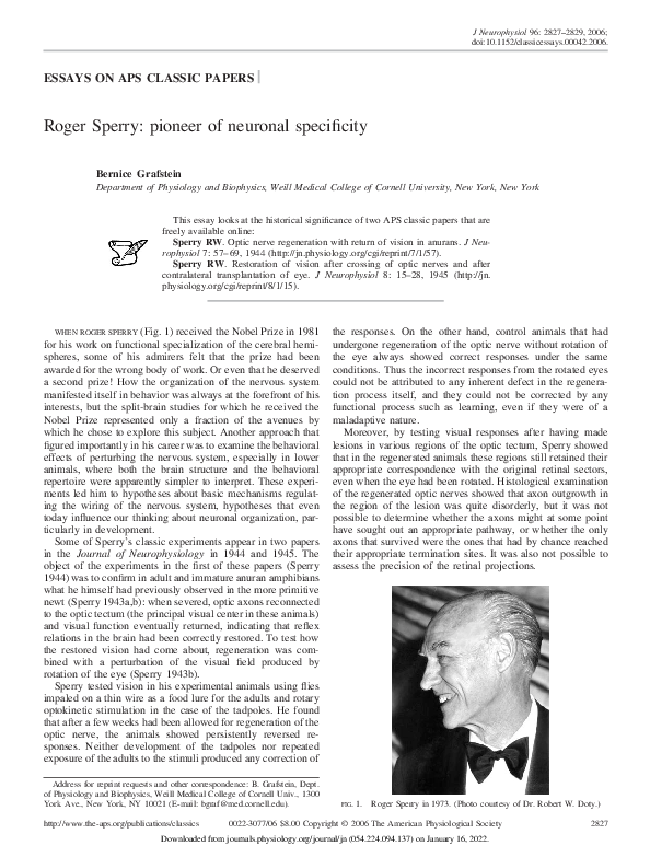 (PDF) Roger Sperry: pioneer of neuronal specificity