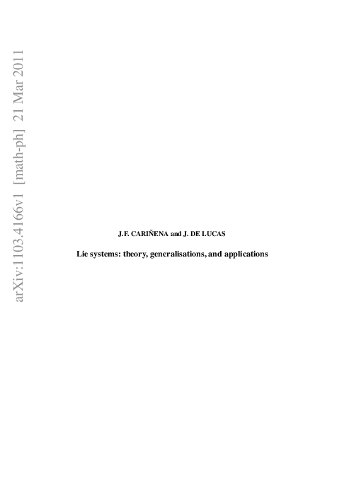 (PDF) Lie systems: theory, generalisations, and applications