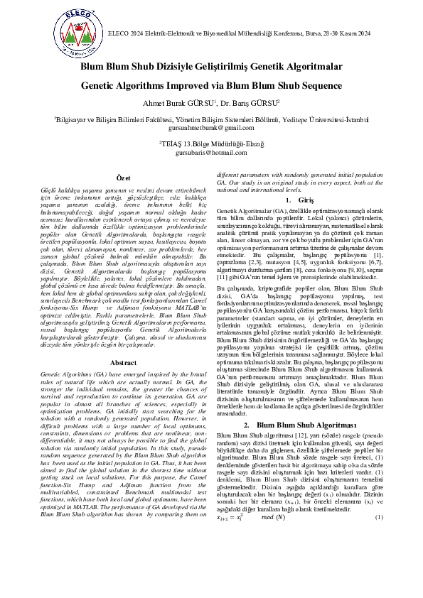 (PDF) Genetic Algorithms Improved via Blum Blum Shub Sequence