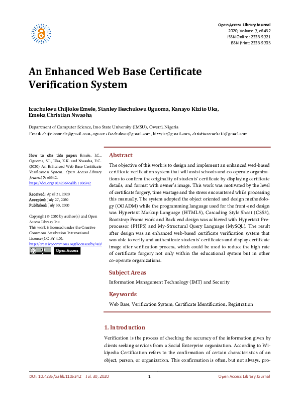 (PDF) An Enhanced Web Base Certificate Verification System